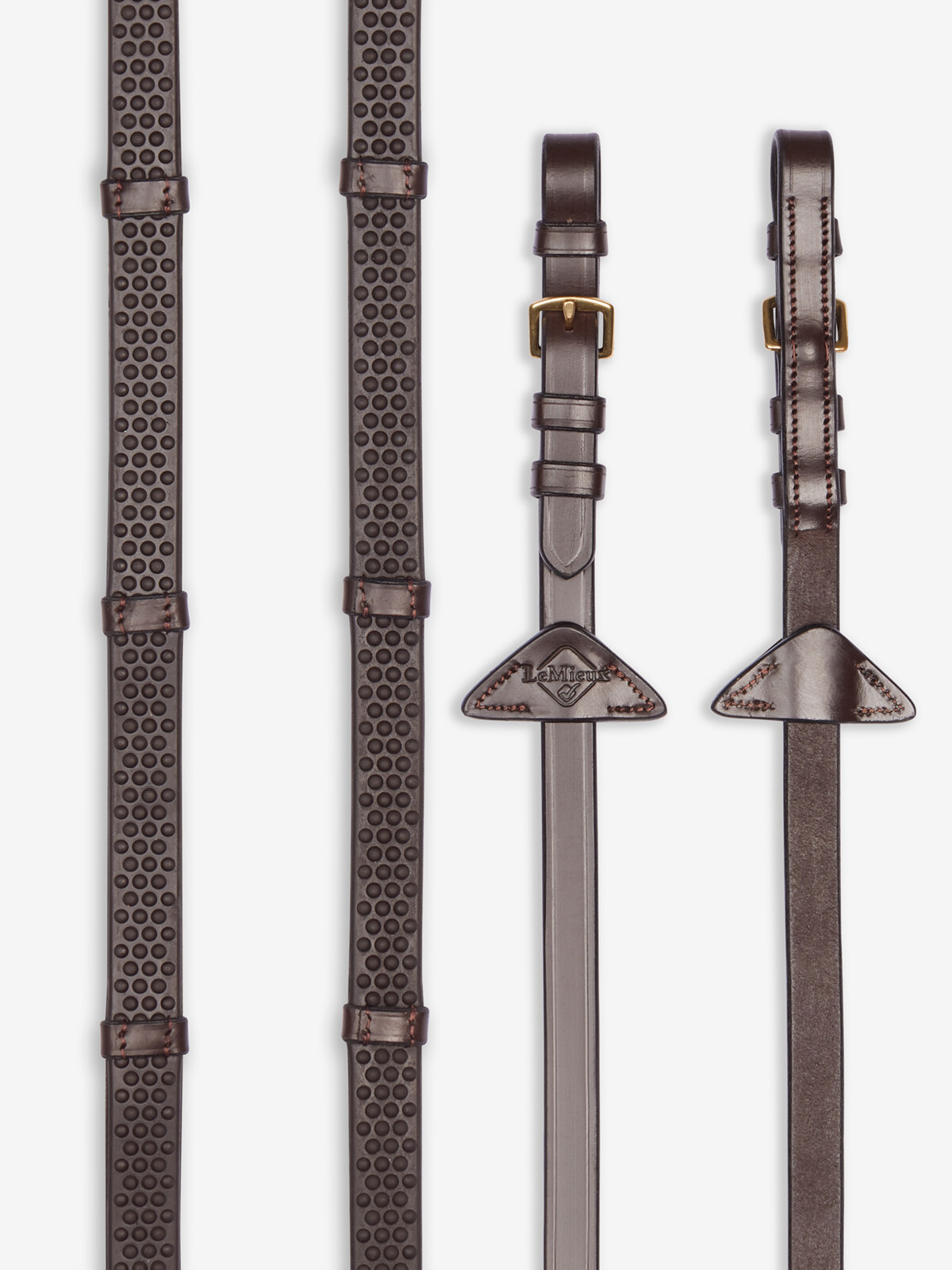 Soft Rubber Reins with Stoppers Havana/Brass Horse