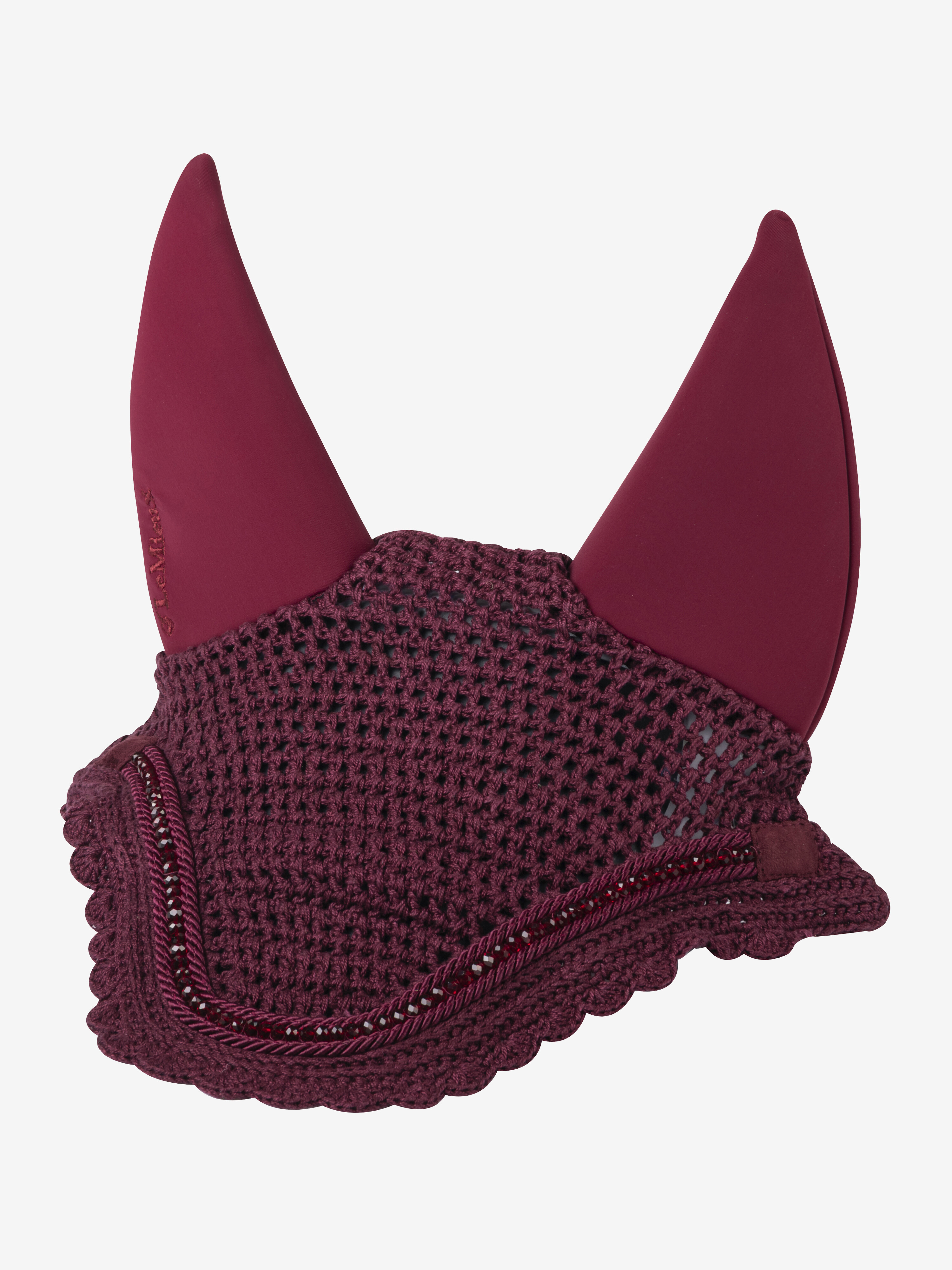 Diamante Acoustic Ear Bonnet Burgundy Horse