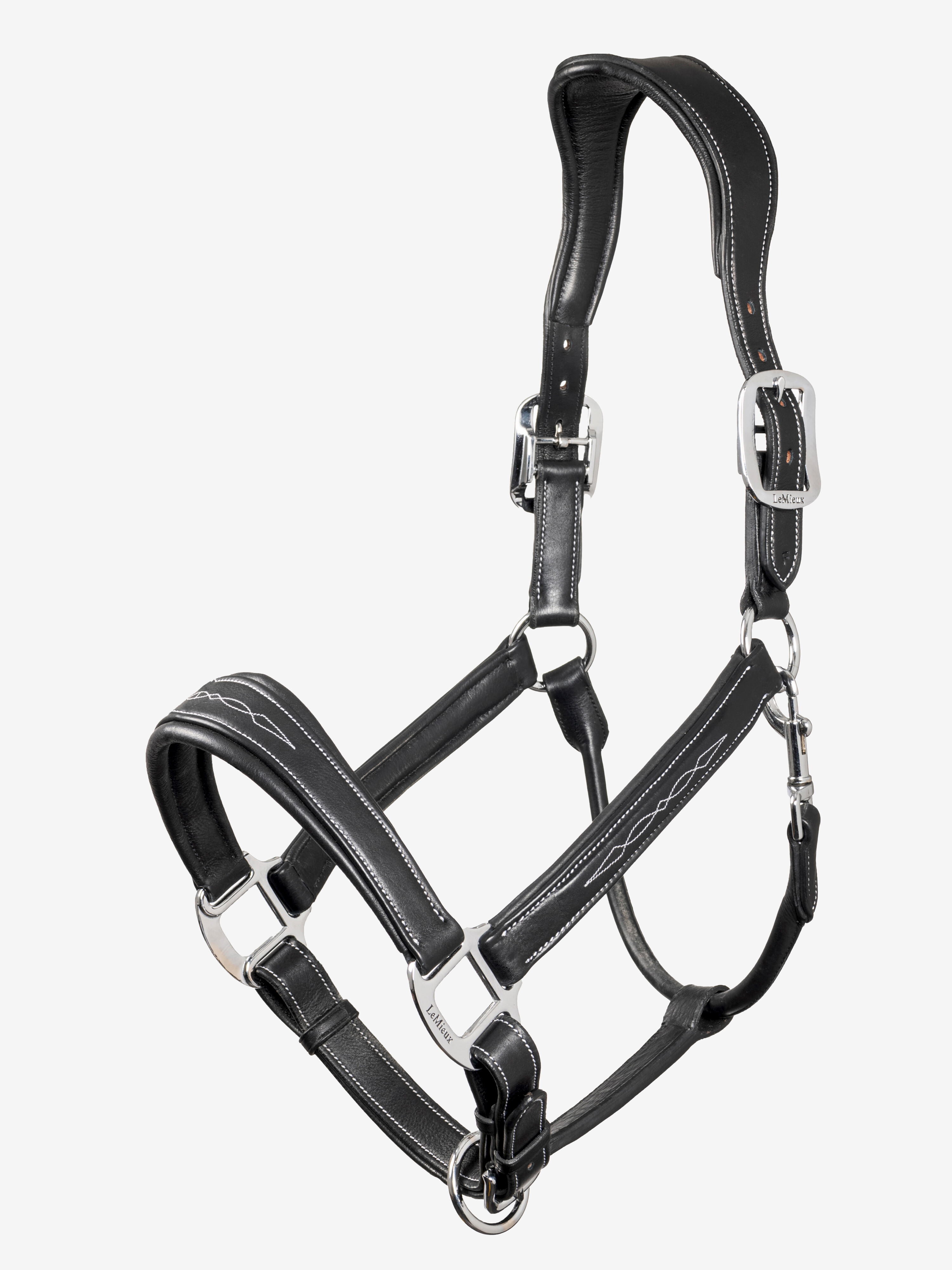Stitched Leather Halter Black New